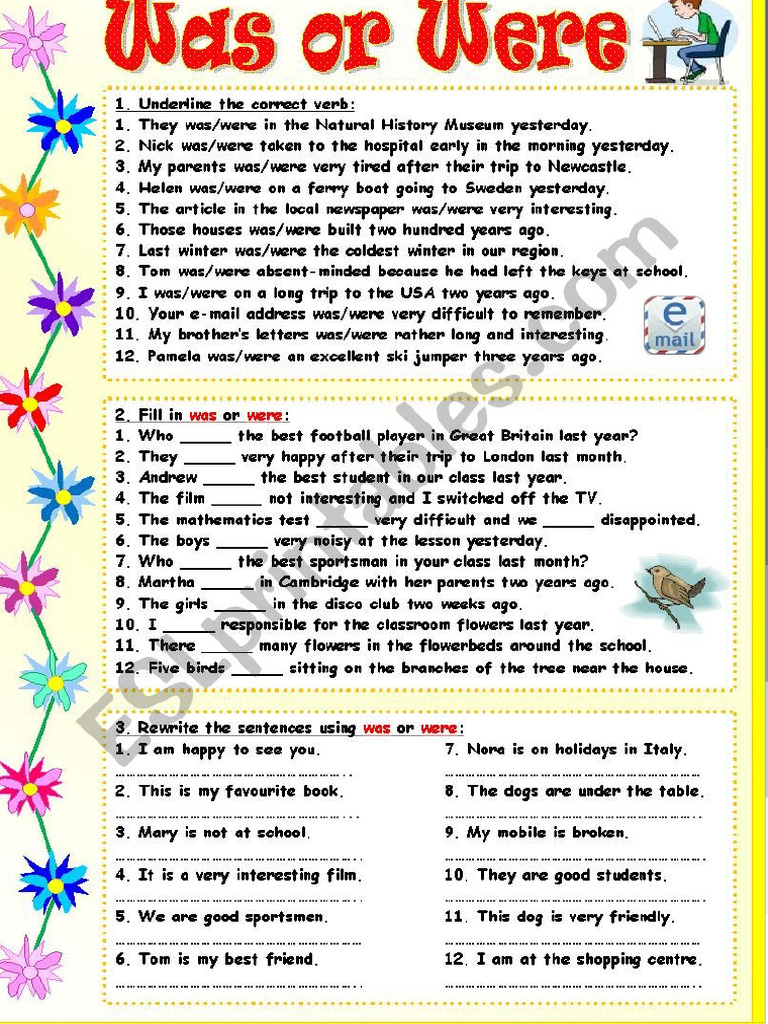 Was, Were - Worksheet | PDF