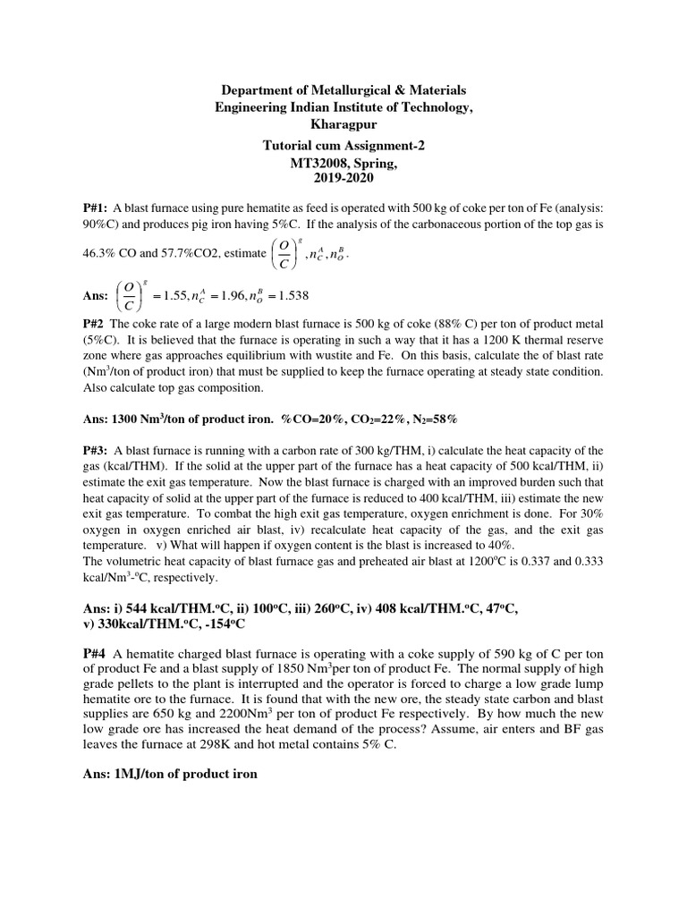 Heat Capacity Calculations in Blast Furnace | PDF
