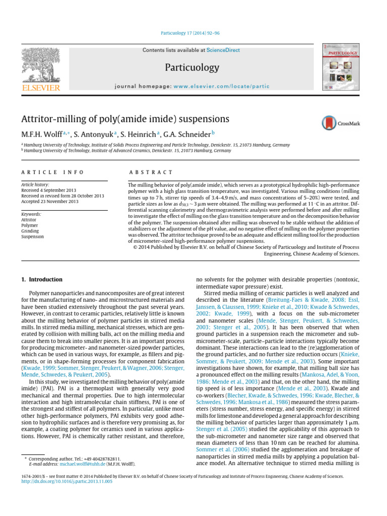 Attritor-Milling of Polyamide Imide Suspensions | PDF