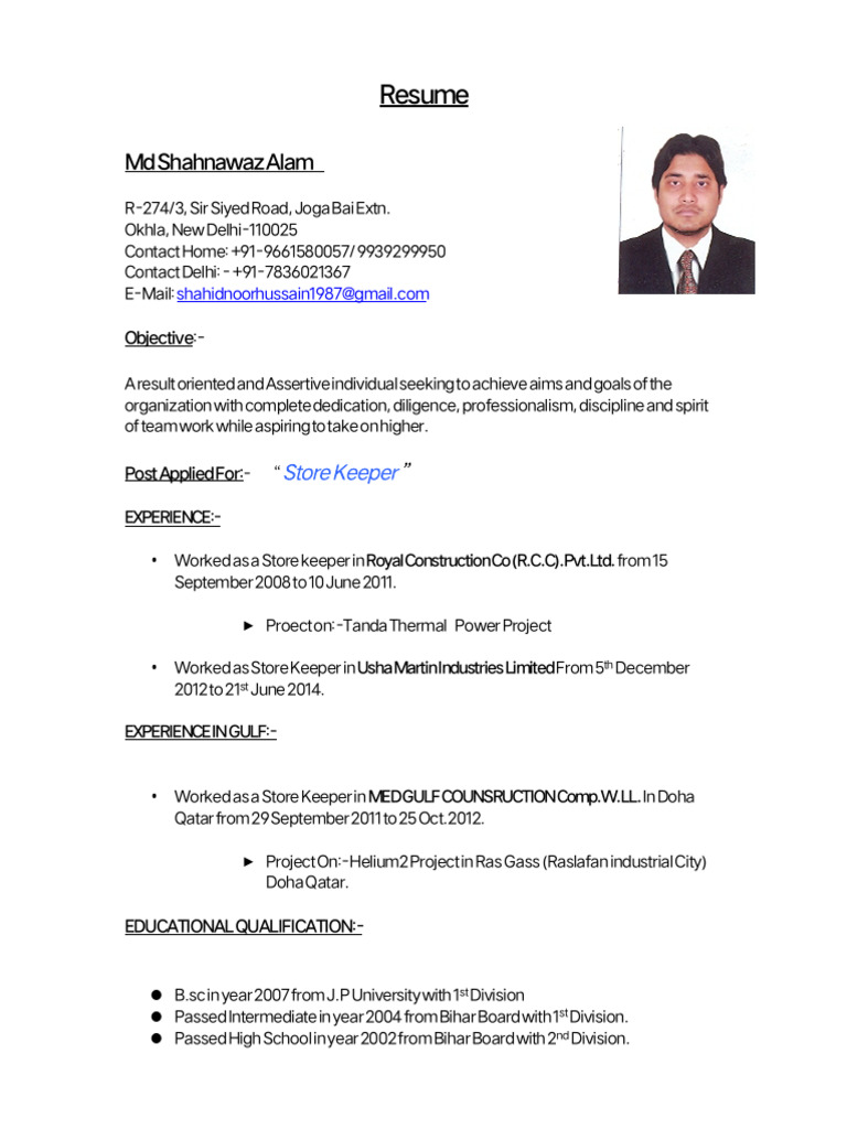 269198565-Store-Keeper-Resume-doc | PDF