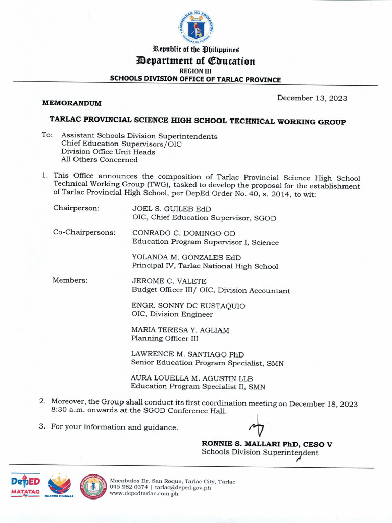 Unnumbered Memo 017 | PDF