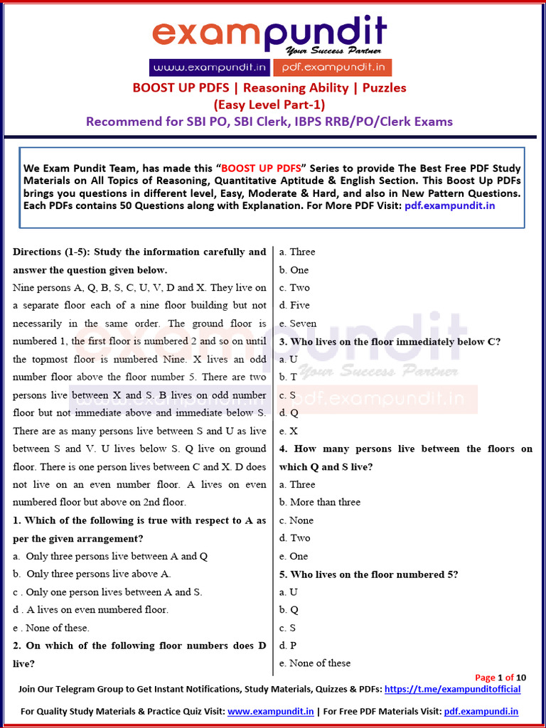 Puzzles Questions Easy Level Part 1 Boost Up Pdfs Pdf