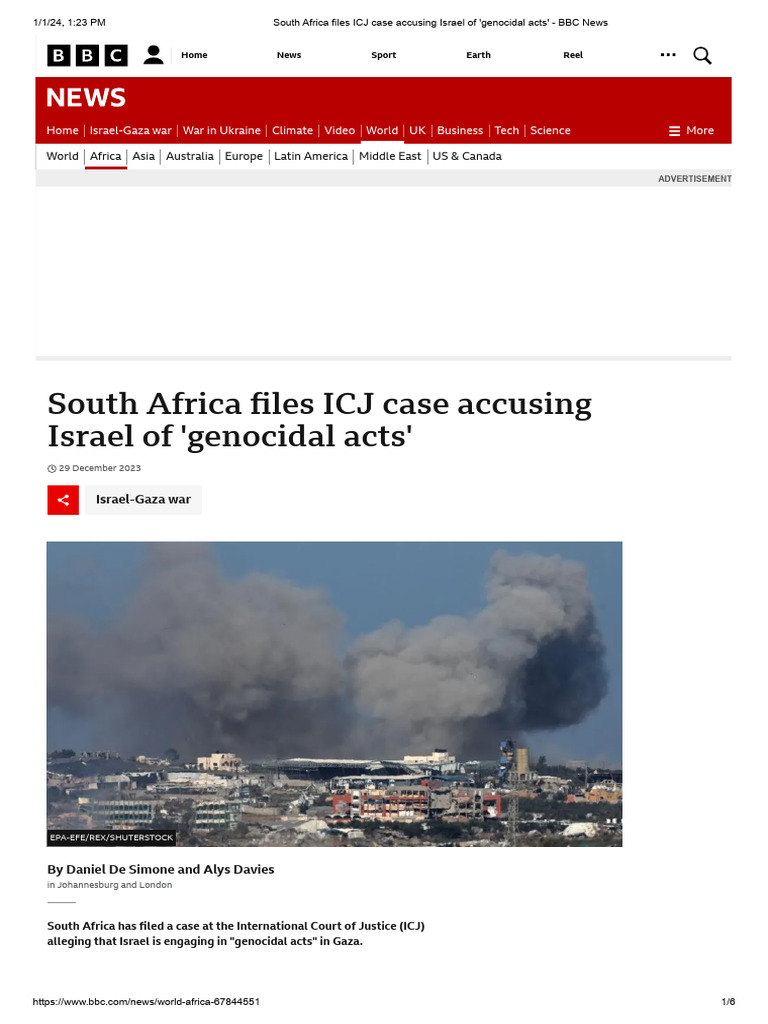 South Africa Files ICJ Case Accusing Israel of 'Genocidal Acts' - BBC News | PDF