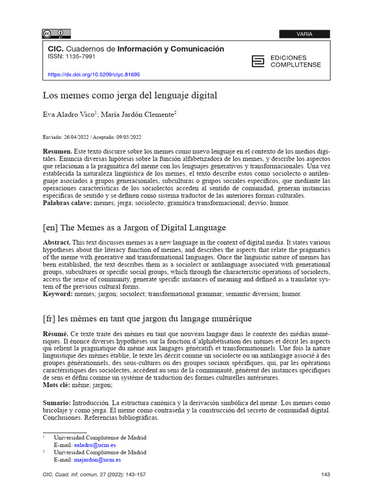 Los Memes Como Jerga Del Lenguaje Digital | PDF | Ciencias sociales