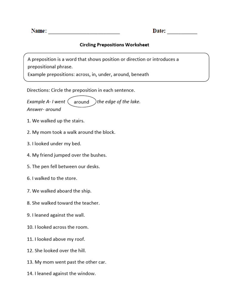 Prepositions Circling P 1 Intermediate | PDF | Language Arts & Discipline