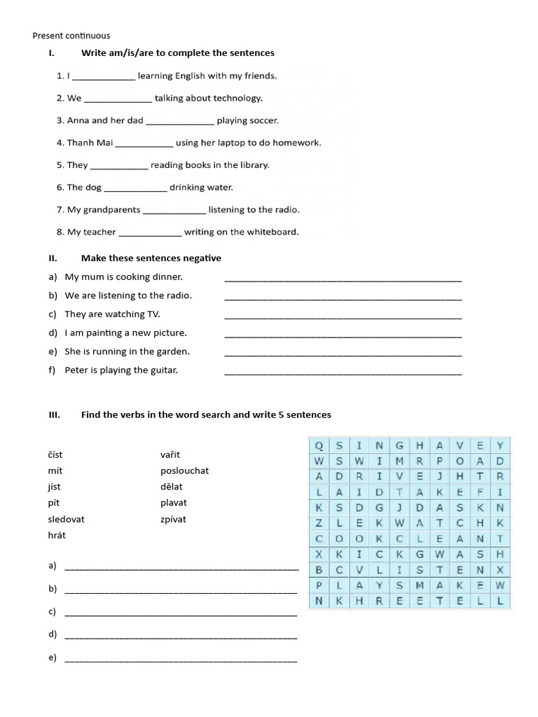 Present Continuous - Worksheet | PDF