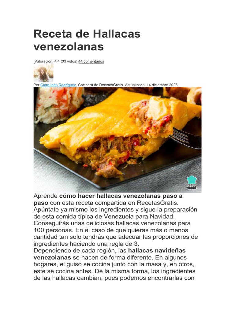 Receta de Hallacas Venezolanas | PDF