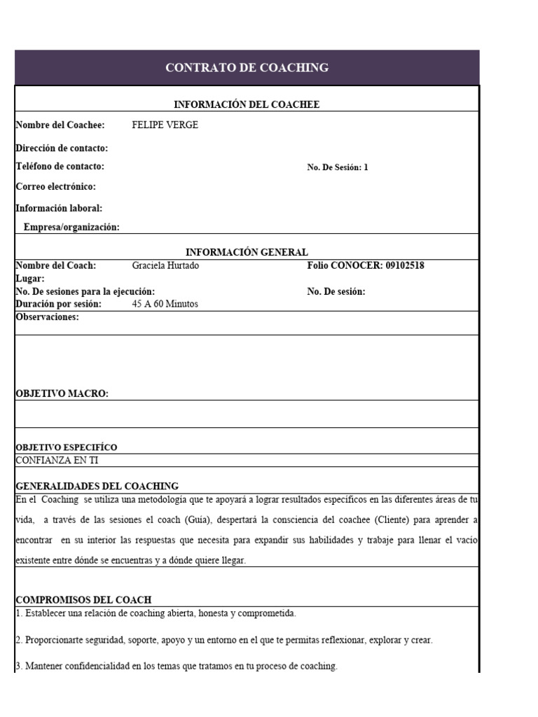 Contrato de Coaching Personalizado | PDF