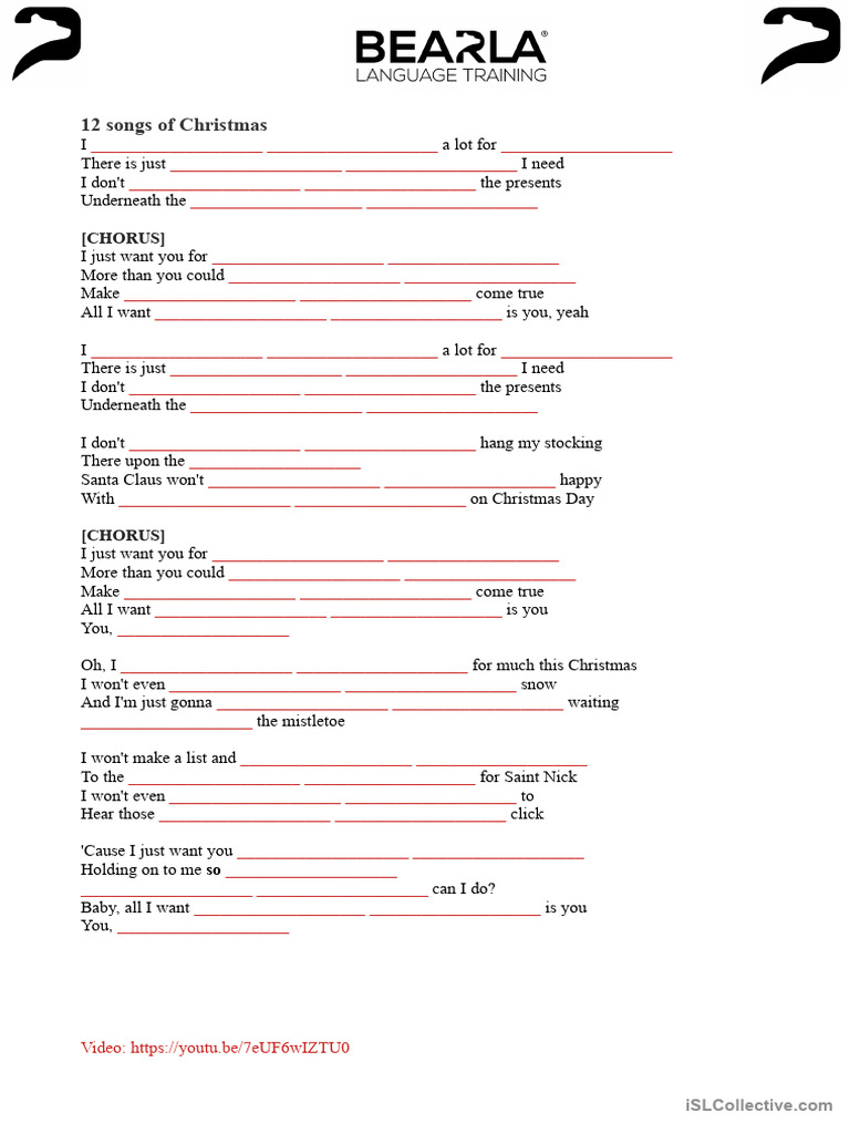 All I Want For Christmas - Worksheet and Video (With Answer Key) | PDF