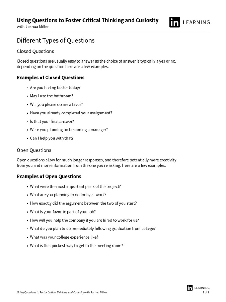 Different Types of Questions | PDF | Question | Thought