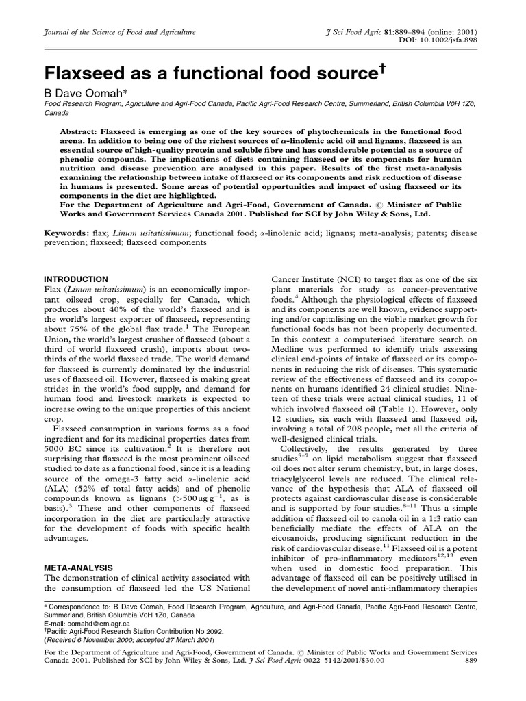 Flaxseed As A Functional Food Source | PDF | Cholesterol | Flax