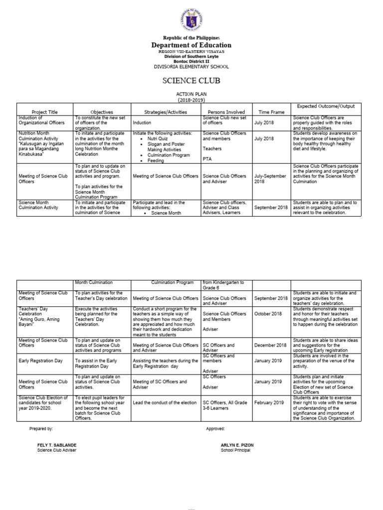 action plan science club | PDF