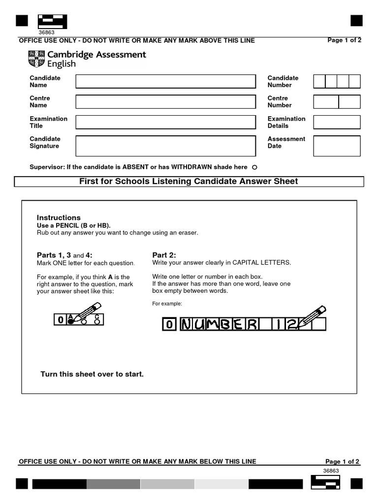 B2 First For Schools Listening Answer Sheet PDF
