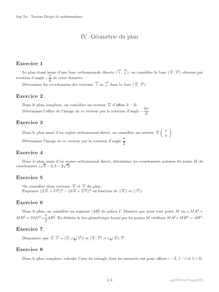 Exercices Geometrie Du Plan | PDF