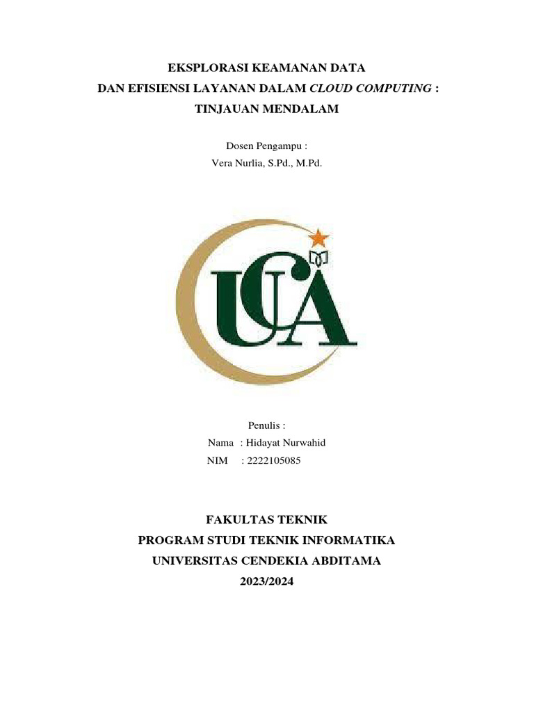 Artikel Ilmiah - Cloud Computing - Hidayat Nurwahid.2222105085.2TI01 | PDF
