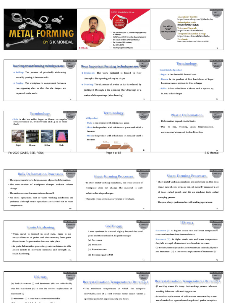 Metal Forming for 2022 GATE ESE PSUs by S K Mondal | PDF Metal Forming for 2022 GATE ESE PSUs by S K Mondal | PDF