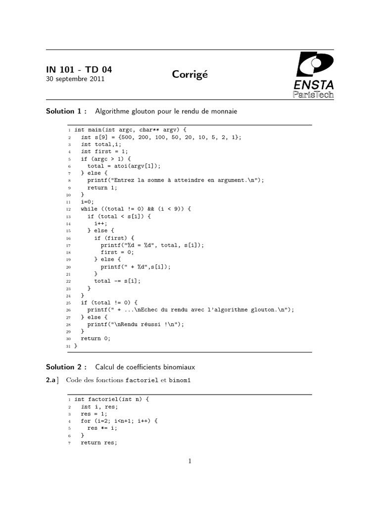 IN101 - TD04 Corrige | PDF