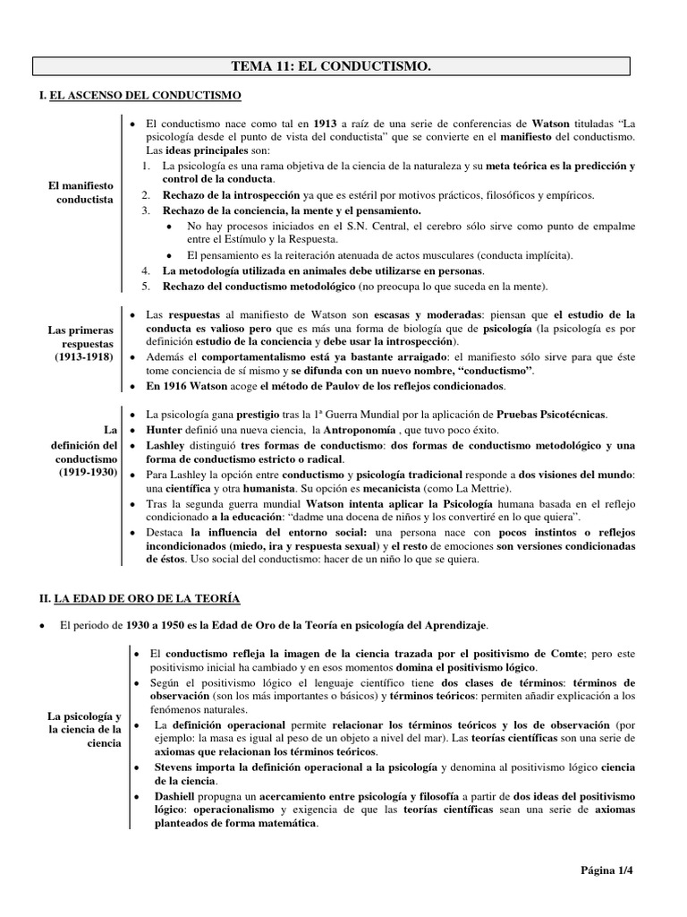 HISTORIA Esquema T11 | PDF | Behaviorismo | Sicología