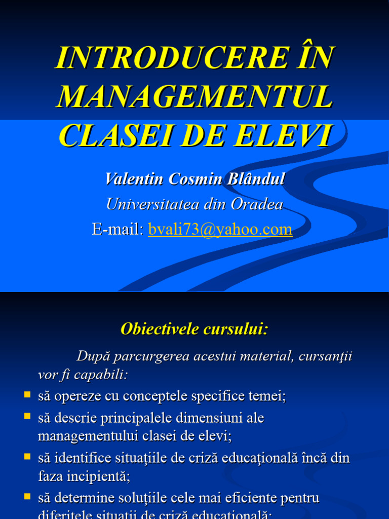 Curs 1 - Managementul Clasei de Elevi | PDF