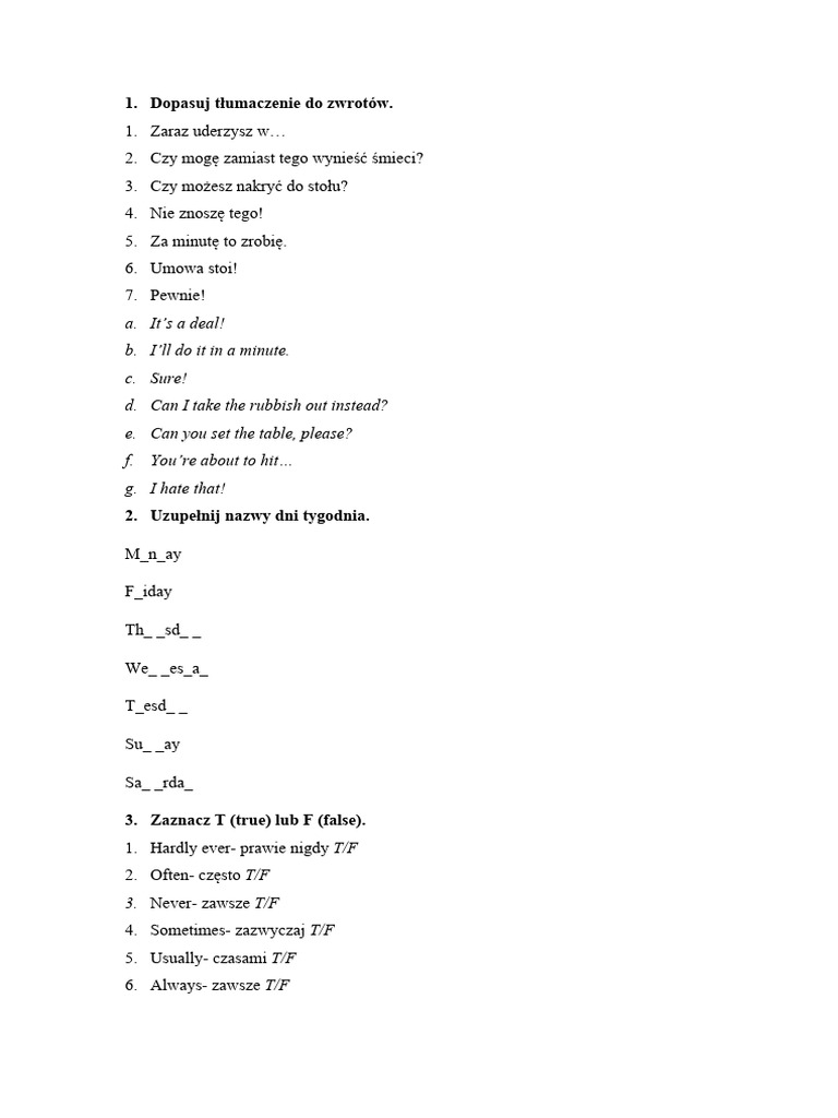 Brainy 5 Unit 4 Zadania | PDF