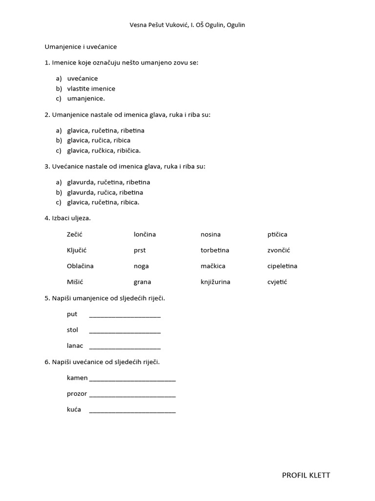 Umanjenice I Uvecanice | PDF