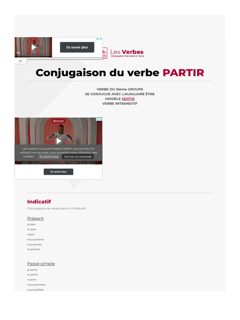 LES VERBES - Conjugaison Partir | PDF