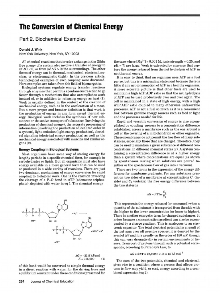 D. Wink - The Conversion of Chemical Energy II | PDF | Science ...
