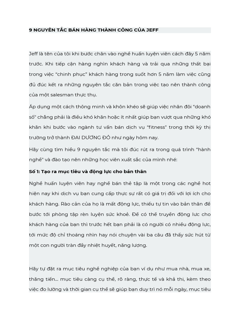 9 NGUYÊN TẮC BÁN HÀNG THÀNH CÔNG CỦA JEFF | PDF