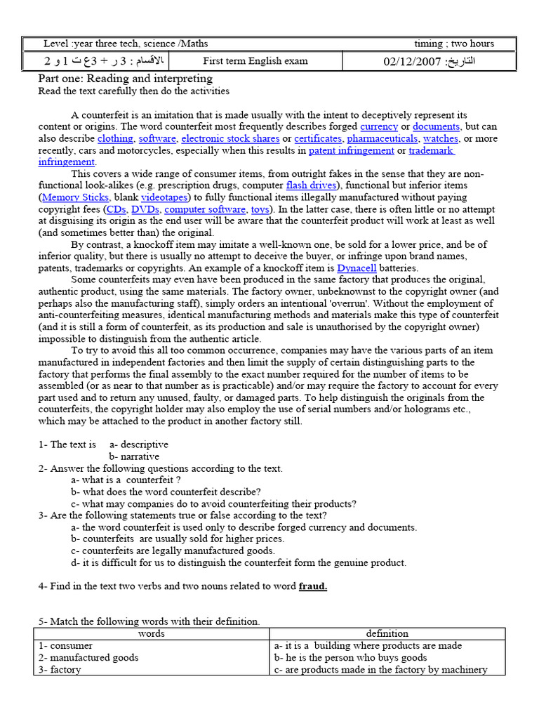 1ST Exam 1math-1es | PDF