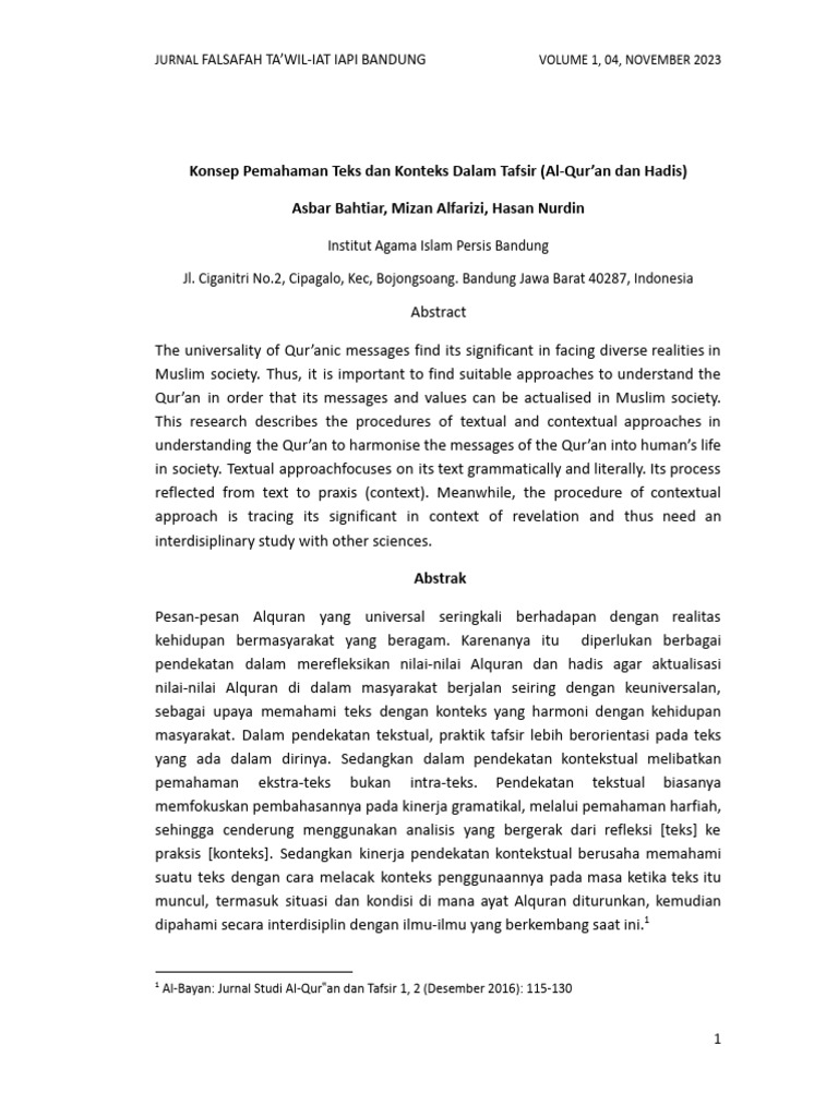 Jurnal Konsep Pemahaman Teks Dan Konteks Dalam Tafsir | PDF Jurnal Konsep Pemahaman Teks Dan Konteks Dalam Tafsir | PDF