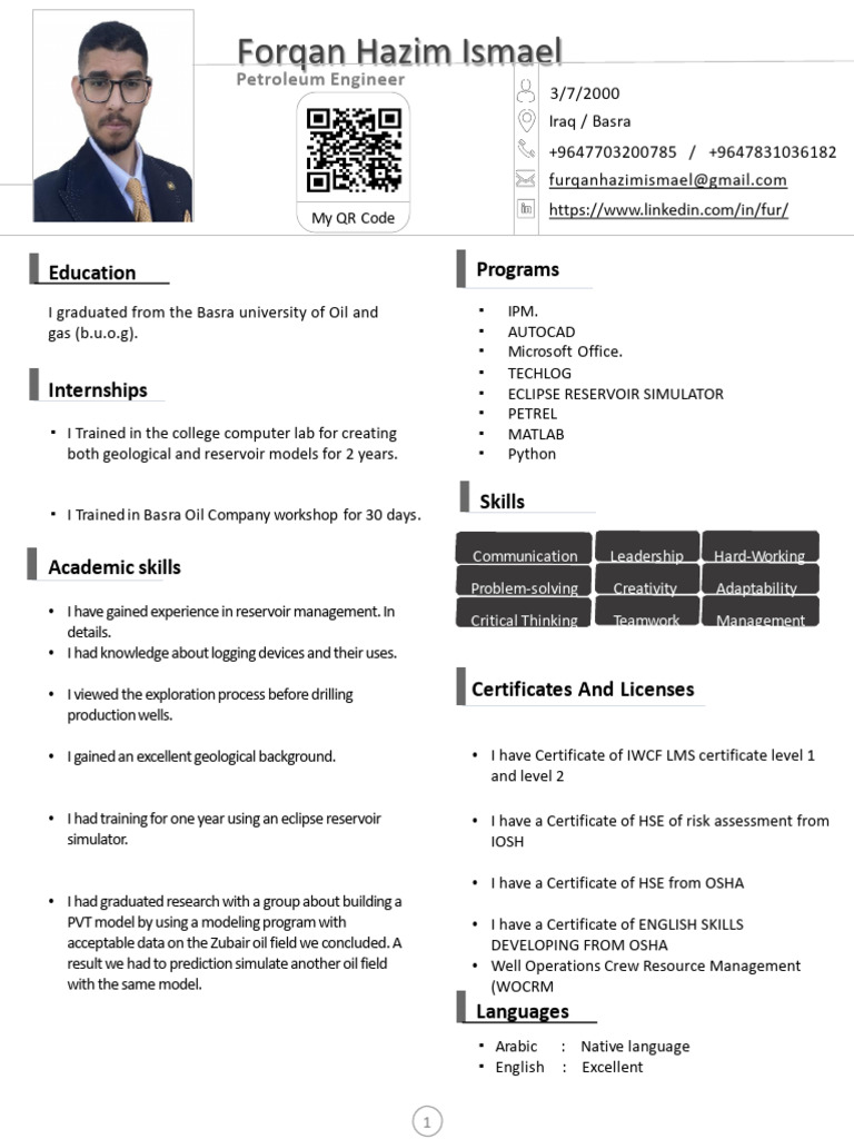 Petroleum Engineer Resume - Forqan Ismael | PDF