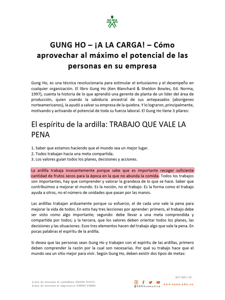 Gung Ho: Motivación y Desempeño Laboral | PDF