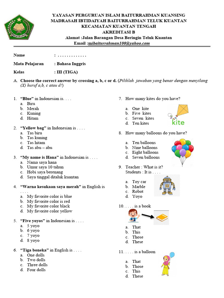 Soal Uas Bahasa Inggris Semester Ganjil 2022-2023 (Kelas 3) | PDF