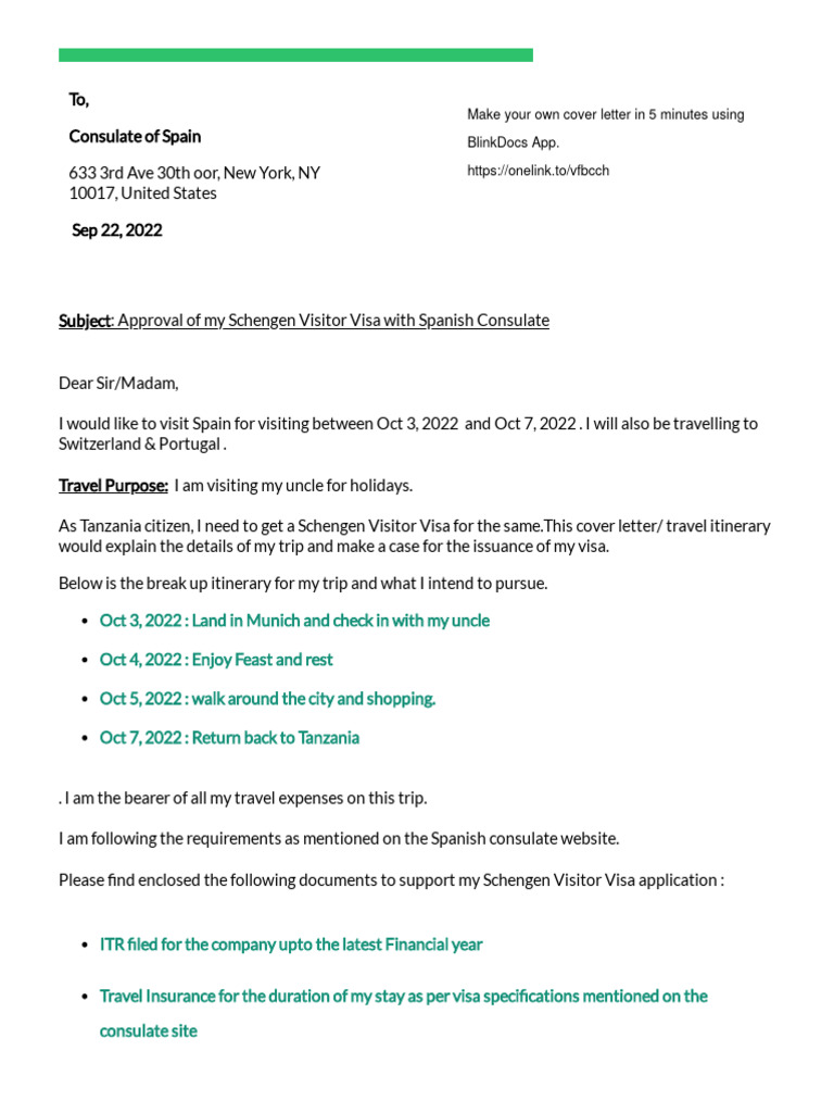 Sample Cover Letter For Visitor Visa 2 | PDF