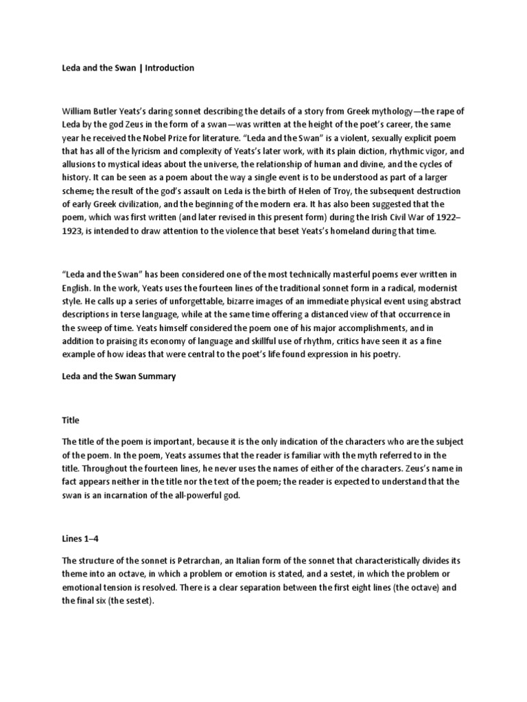 Leda and The Swan | Download Free PDF | W. B. Yeats | Poetry