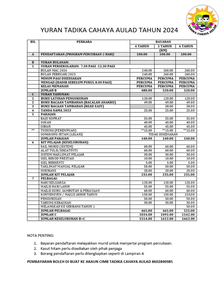 Yuran Tahun 2024 | PDF