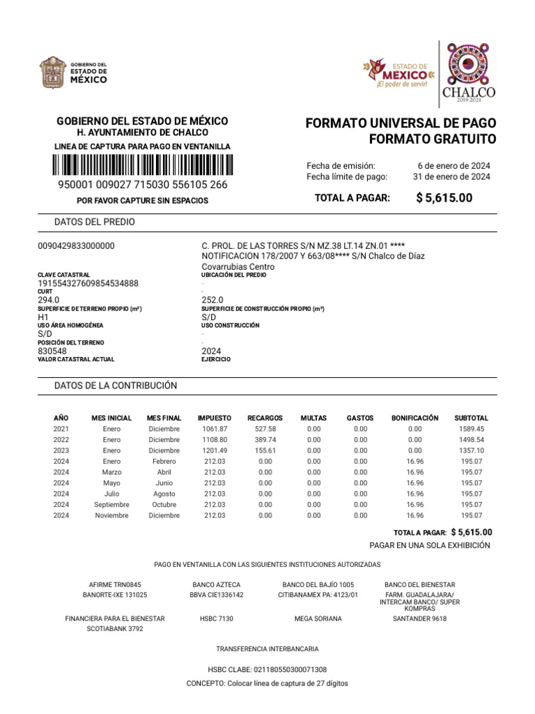 Pago Predial Chalco 2024: Detalles y Fechas | PDF