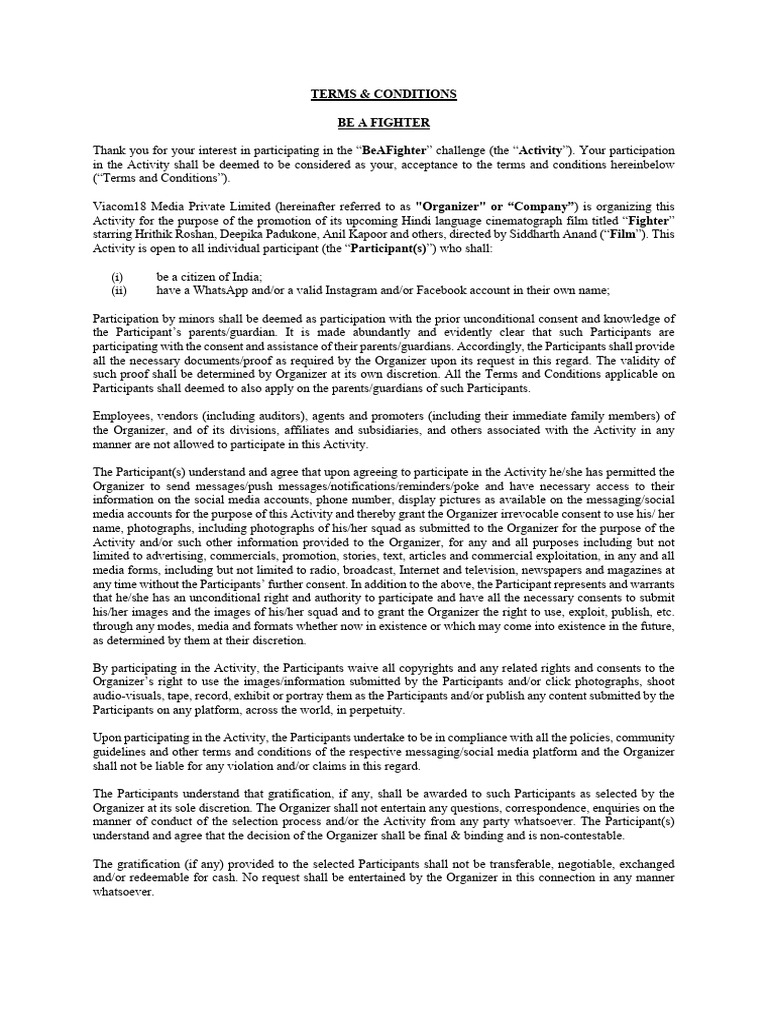 Fighter Terms and Conditions | PDF