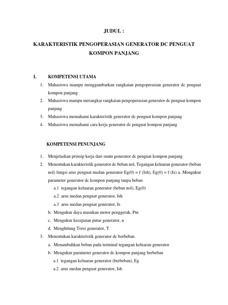 Karakteristik Pengoperasian Generator DC Penguat Kompon Panjang | PDF