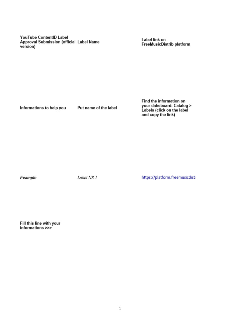 FreeMusicDistrib Youtube Content ID Label Approval Submission Form | PDF