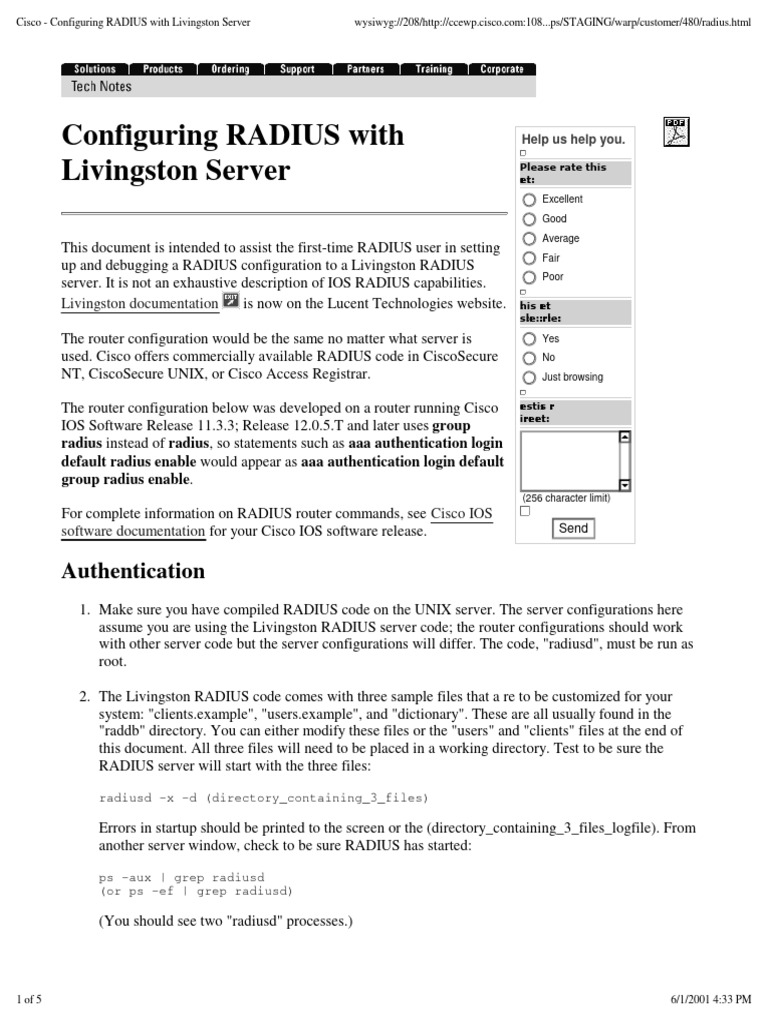 Configuring RADIUS With Livingstone Server | PDF