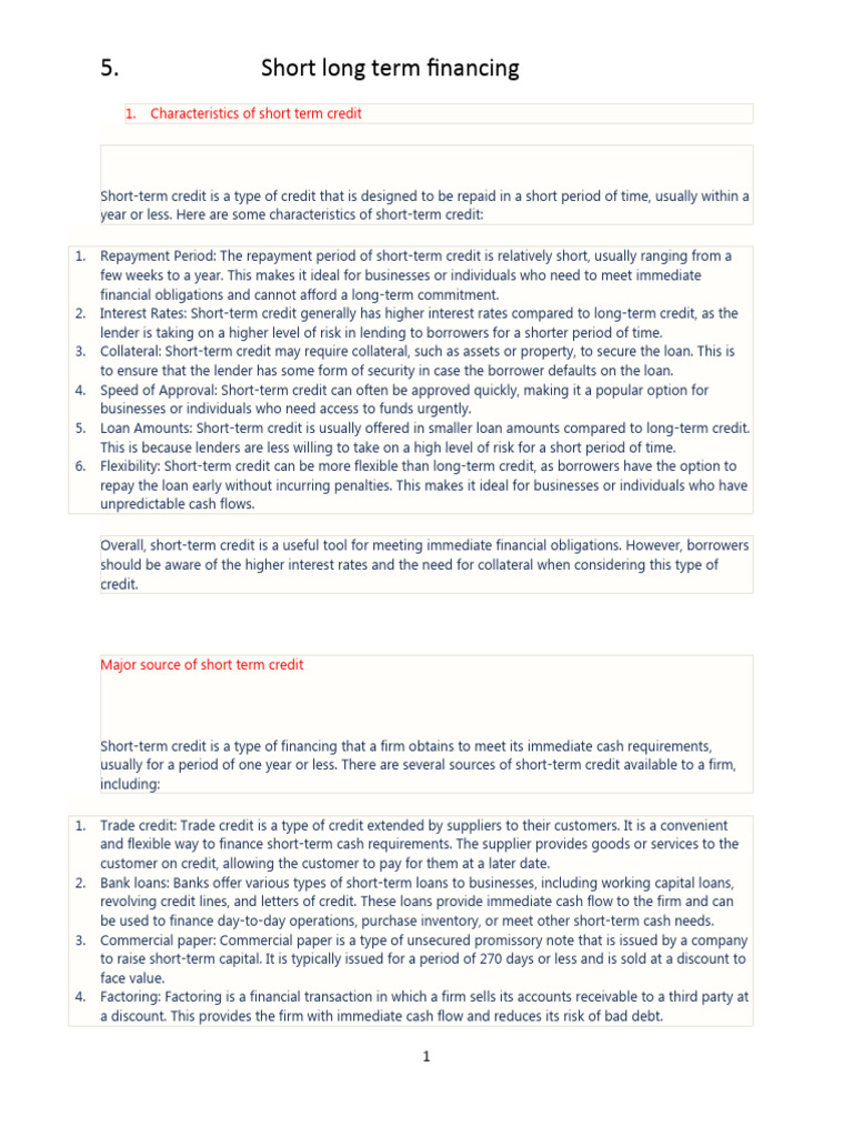 5.short Long Term Financing | PDF