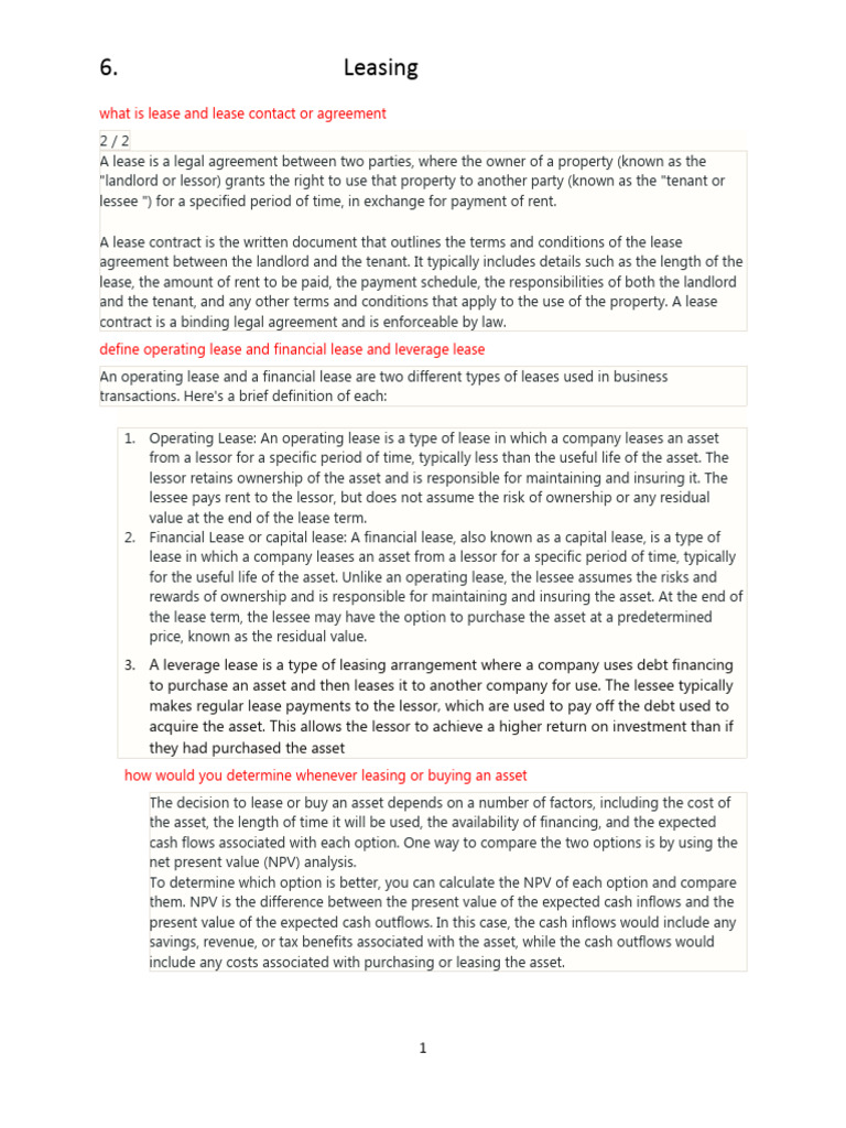 Leasing | PDF | Lease | Net Present Value