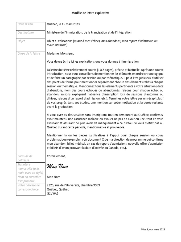 Modele de Lettre Explicative | PDF