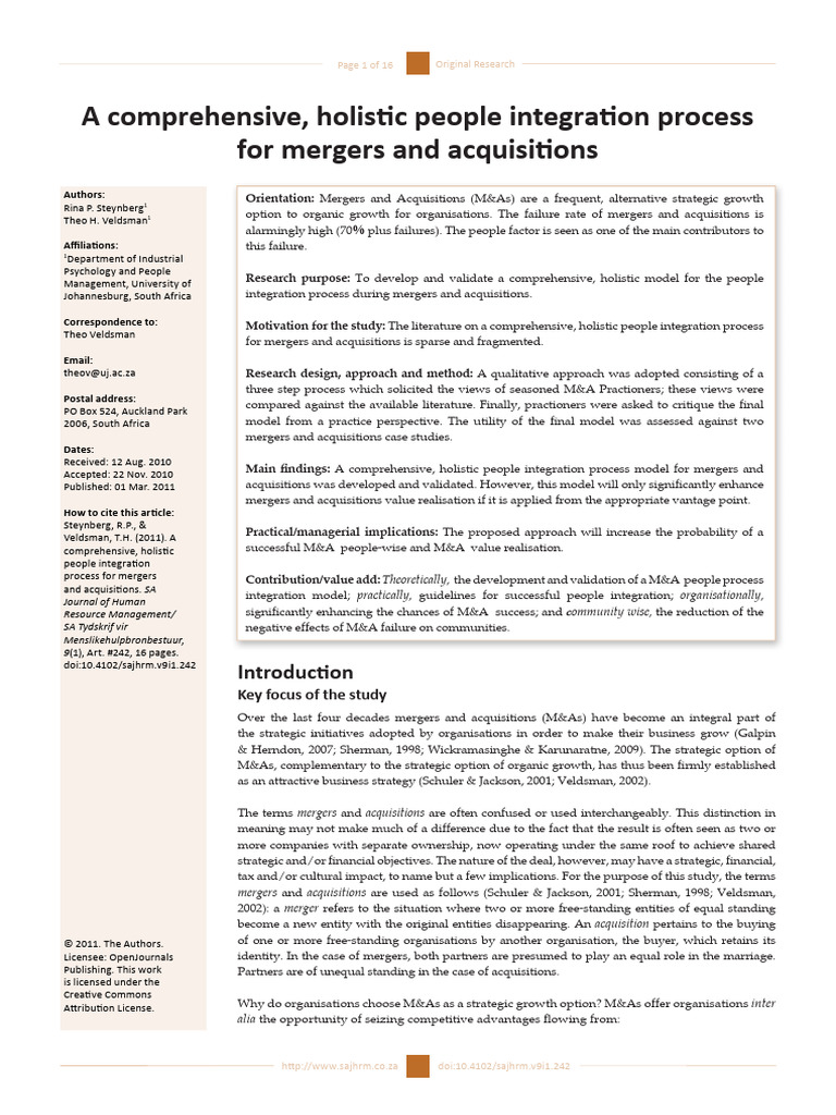 A Comprehensive Holistic People Integration Proces | PDF