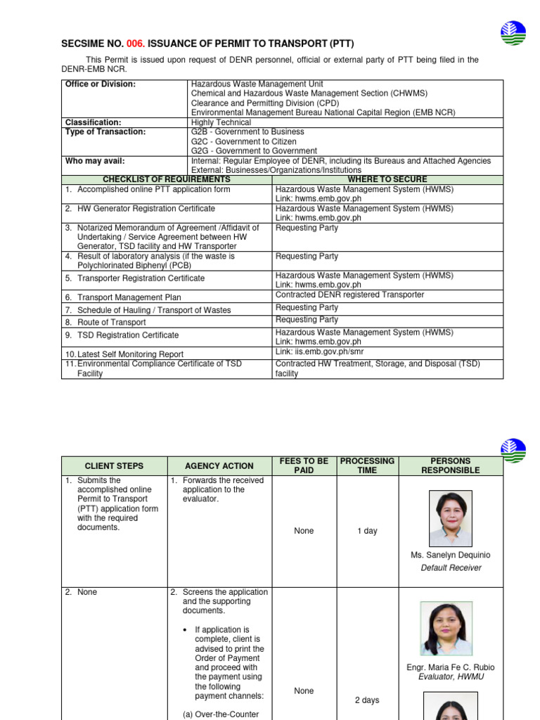 DENR Permit to Transport Requirements | PDF