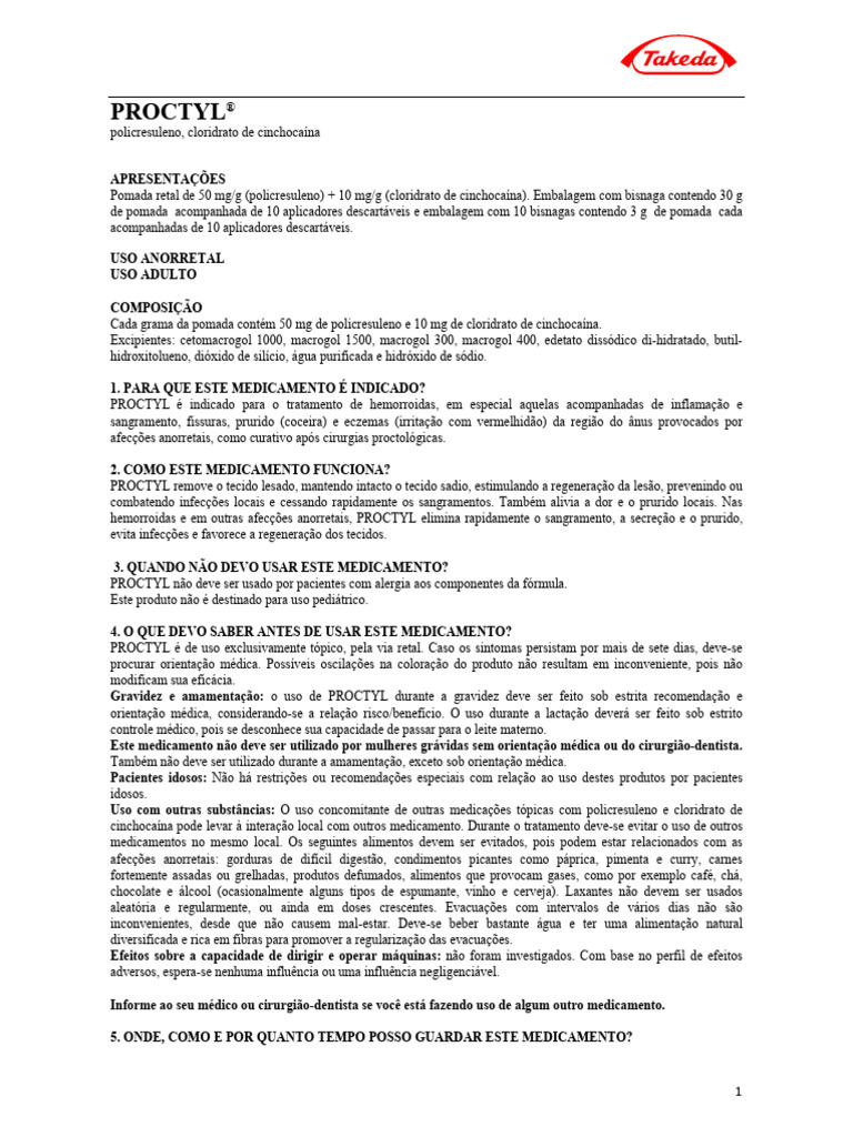 Pomada PROCTYL: Indicações e Uso | PDF