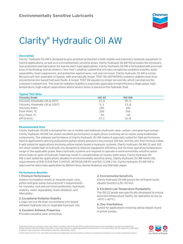 Chevron Clarity Hydraulic Oil AW | PDF