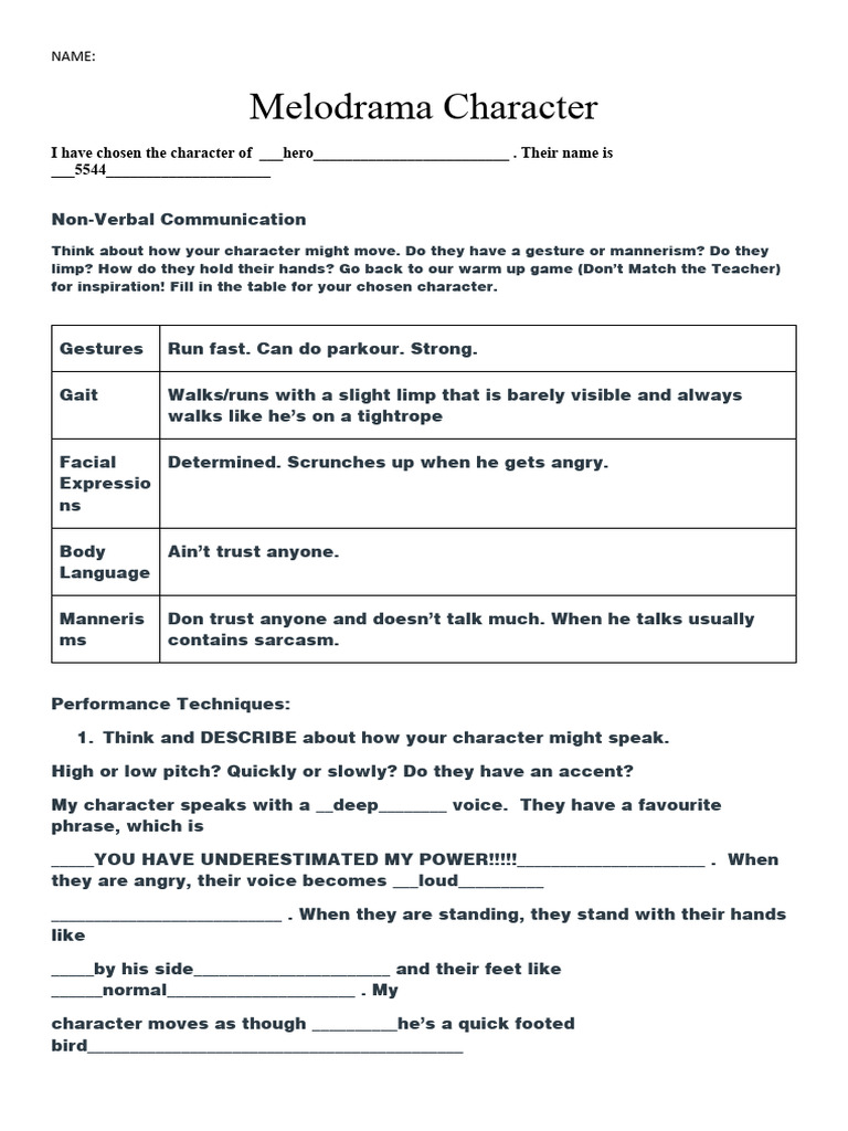 Character Profile Worksheet-4 | PDF | Communication | Human Communication