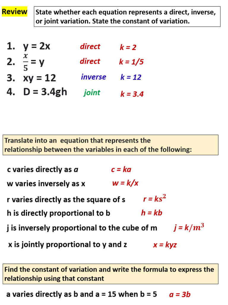 Joint and Combined Variation | PDF